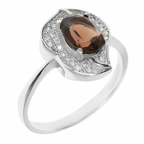 Кольцо тонкое, серебро, 925 проба, родирование, раухтопаз, фианит