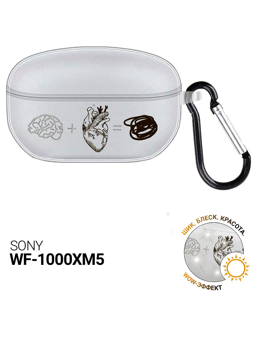 Чехол на Sony WF-1000XM5 с принтом "Мозг плюс сердце" прозрачный