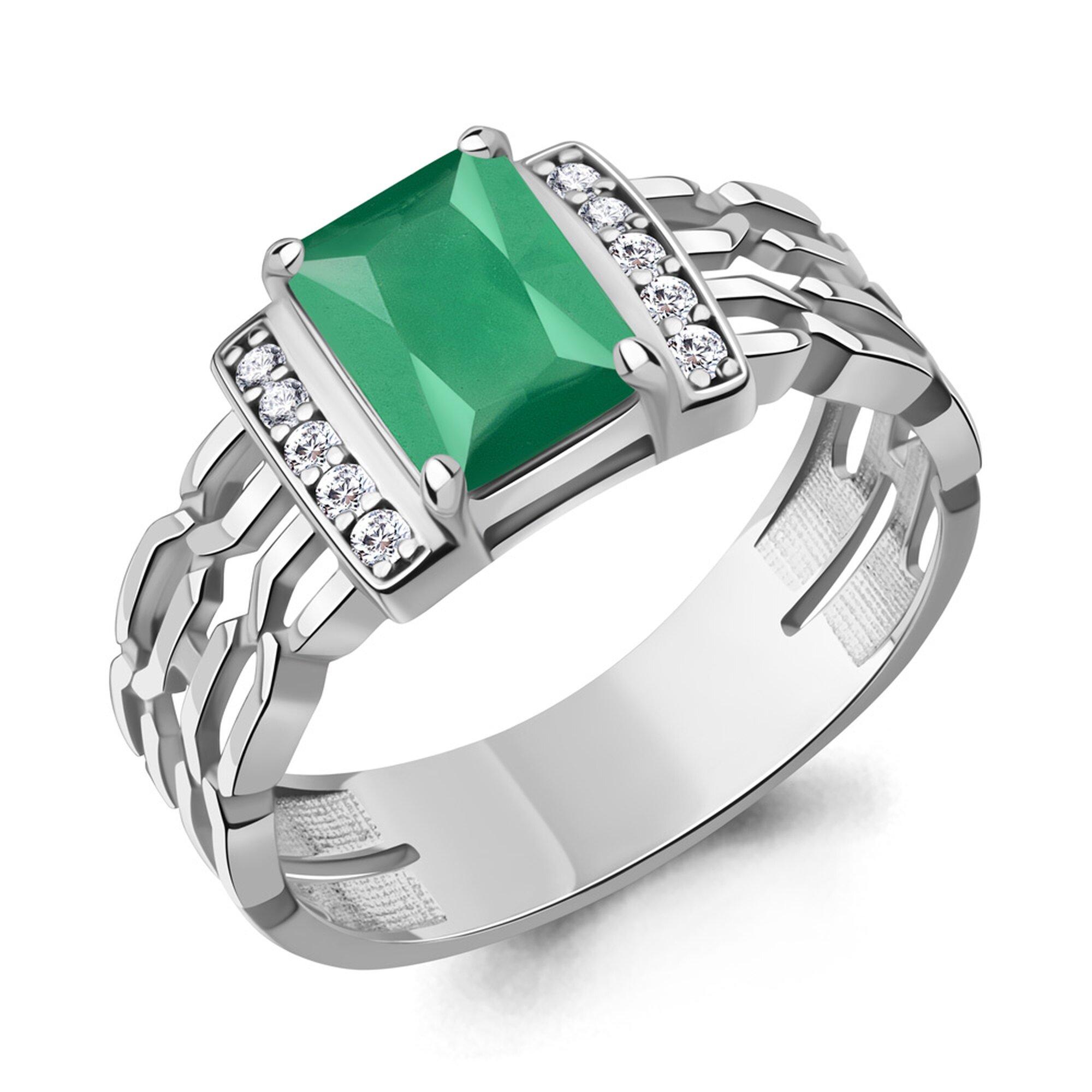 Кольцо, серебро, 925 проба, родирование, фианит, агат