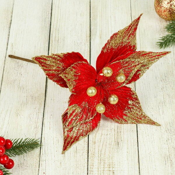 Декор "Зимний цветок" 21х19 см полоски, красный, стиль: новогоднее барокко