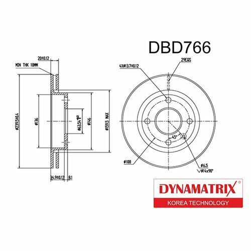 Диск тормозной Dynamatrix-Korea DBD766
