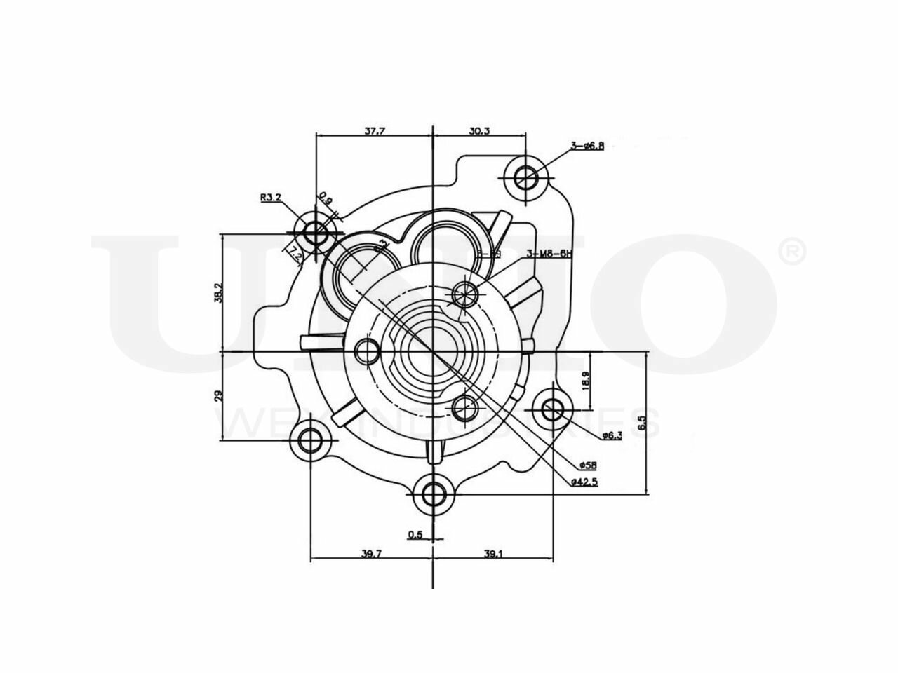 Помпа, водяной насос, для Шевроле Круз (J300, 305, 308) 09-, Опель Астра G-J 00- Корса D E 06- Chevrolet Cruze Opel Astra Corsa 06- артикул WAP-10001 производителя UNIO
