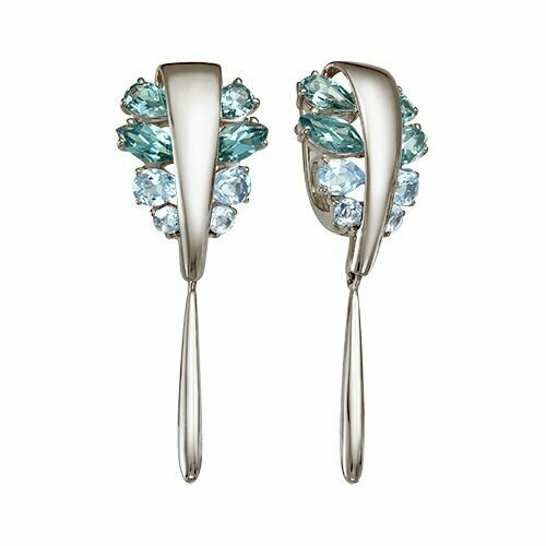 Серьги с подвесками, белое золото, 585 проба, топаз, турмалин синтетический