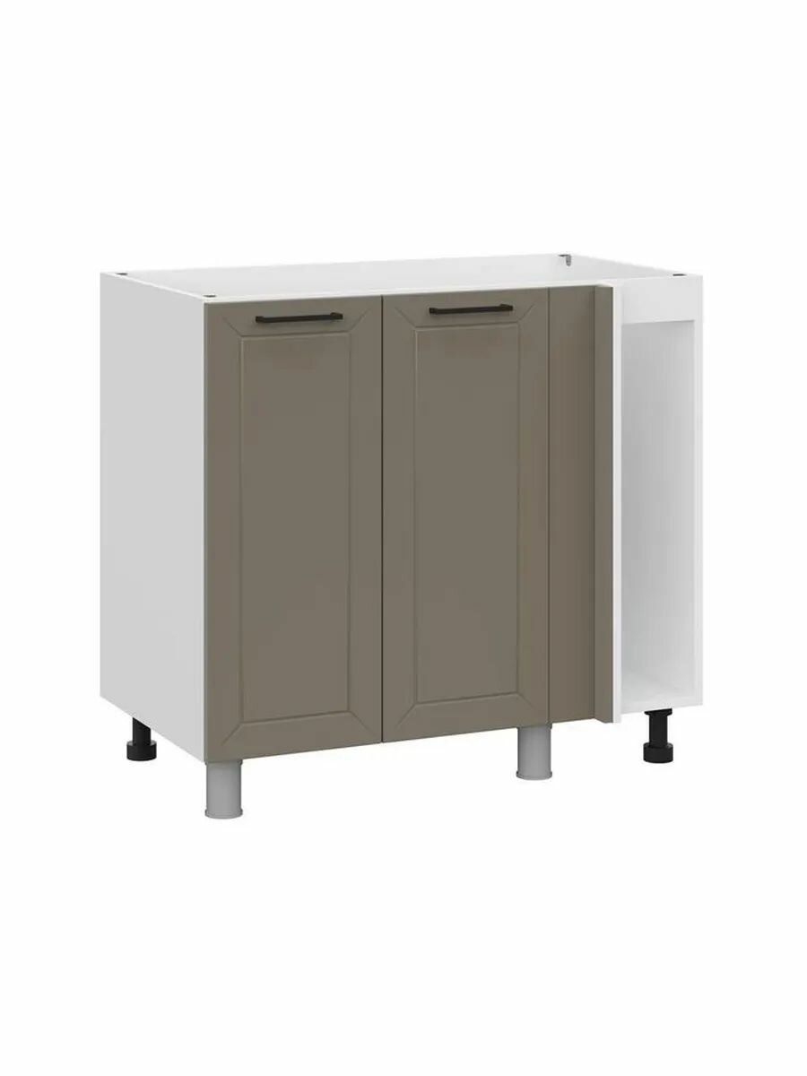 Кухонный модуль напольный, угловой стол под мойку Сектор с полками, с доводчиками, 90х50.6х82.4 см, Белый / Базальт