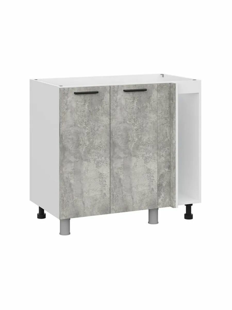 Кухонный модуль напольный, угловой стол под мойку Урбан с доводчиками, 90х50.6х82.4 см, Белый / Цемент светлый