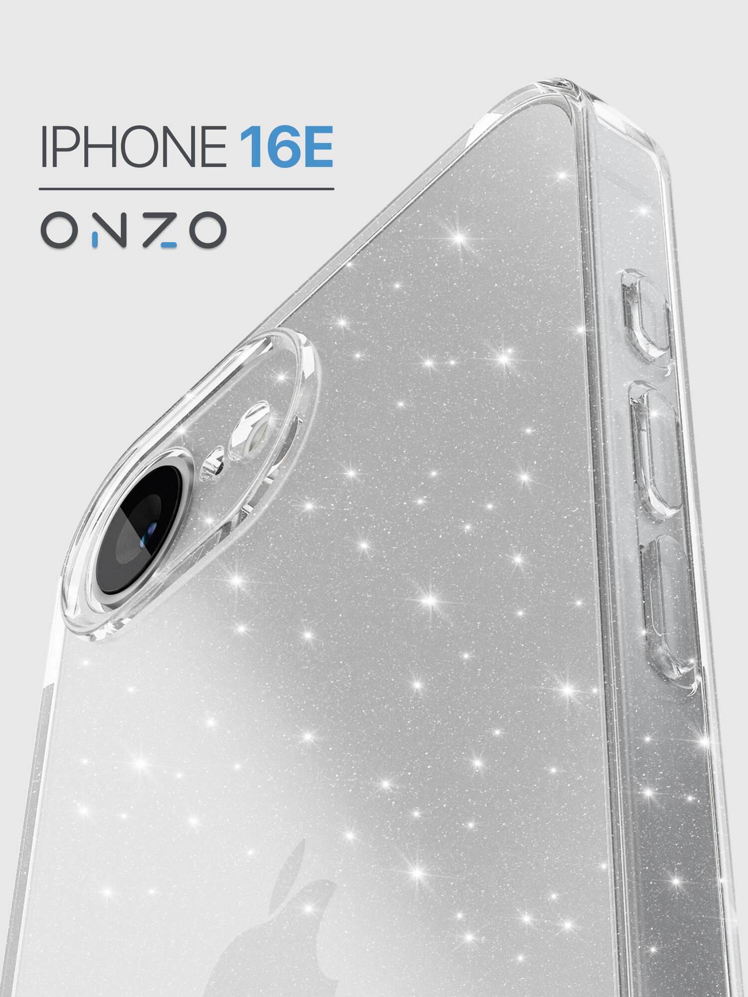 Прозрачный с блестками чехол на Айфон 16е / Защитный бампер для iPhone 16e тонкий