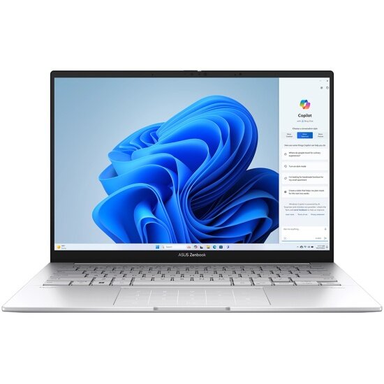 Ноутбук Asus Zenbook 14 UX3405CA-PP477 14" FHD+ OLED 120Hz 400nits Ultra 9 285H(2.9ГГц), 32Гб LPDDR5x, SSD 512Гб, Arc Graphics, без ОС, Foggy Silver