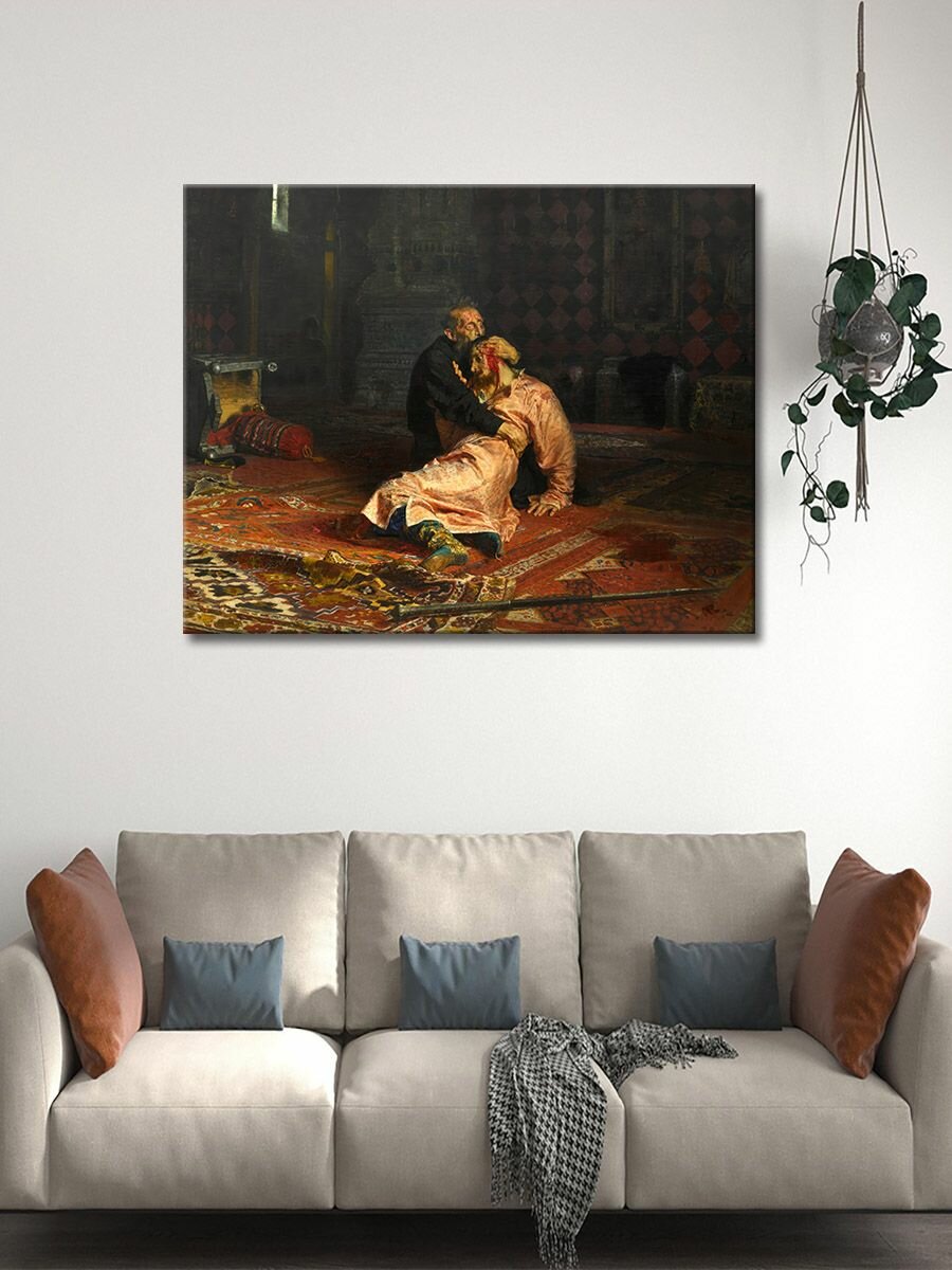 Интерьерная картина на хлопковом холсте/Иван Грозный и сын его Иван 16 ноября 1581 года, Илья Репин