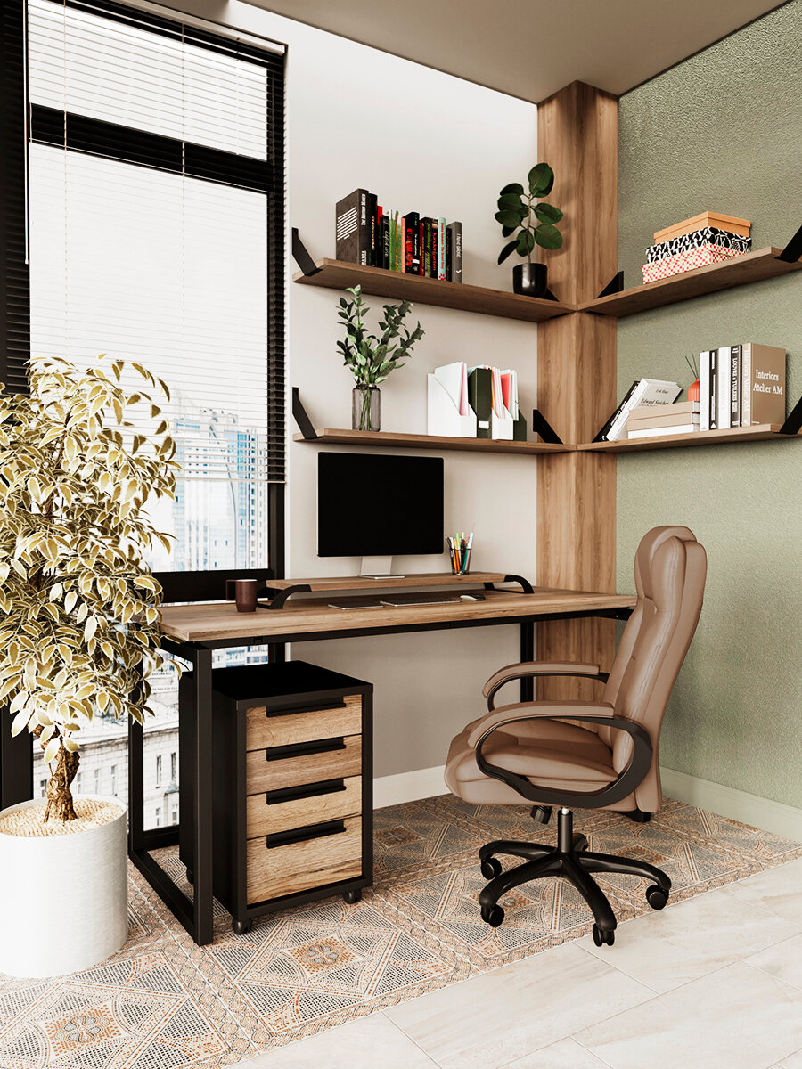 4Ю / 4YOU Стол 180х70х85 см офисный, письменный, в стиле лофт, на металлокаркасе, Дуб Галифакс натуральный