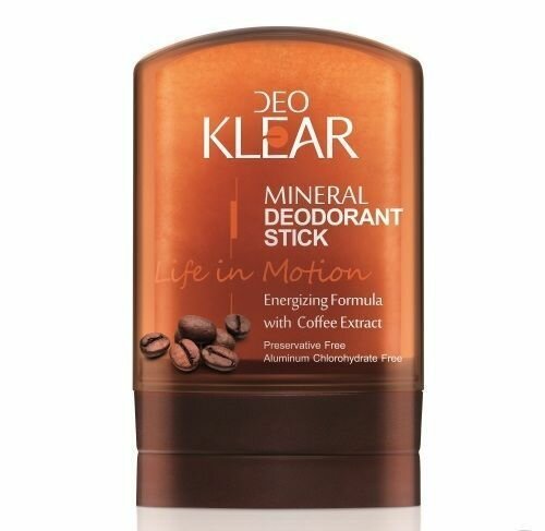 DeoKlear Минеральный дезодорант-кристалл для мужчин Life in Motion с экстрактом зерен кофе, стик 60 г