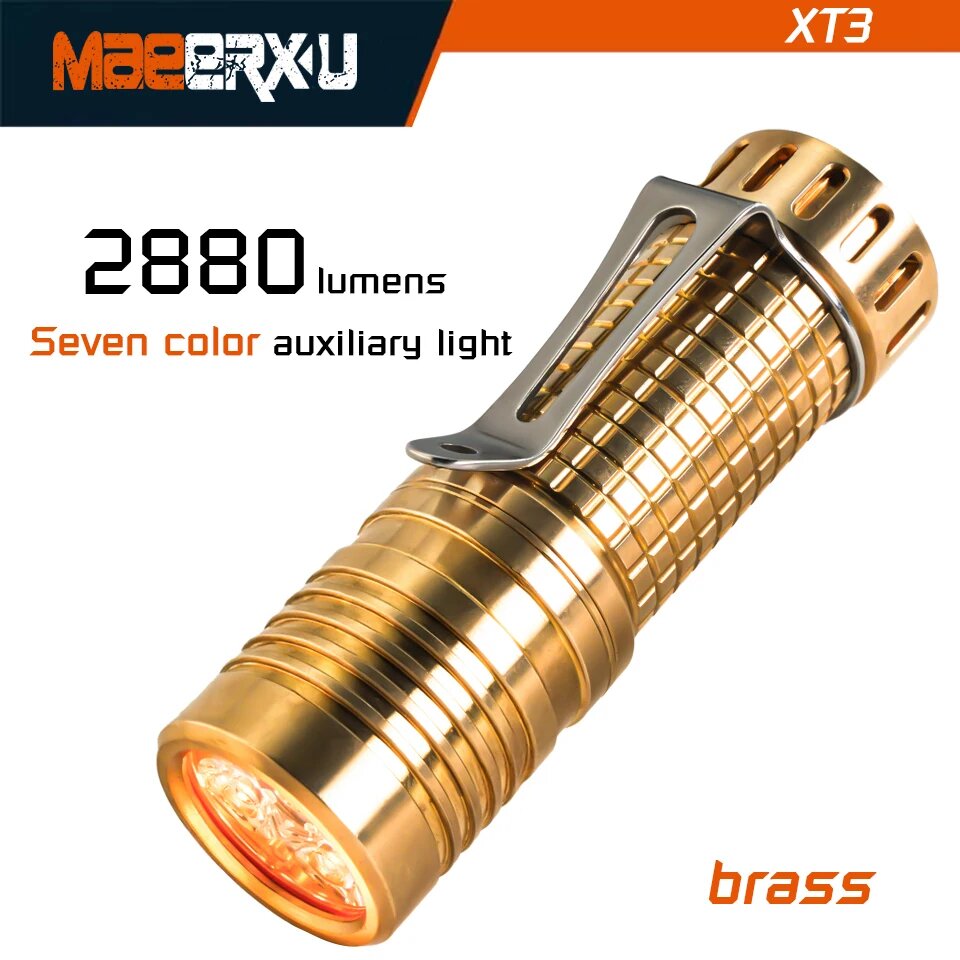 Maeerxu XT3 латунный фонарик мощный аккумуляторный фонарик 18350 аккумулятор 2800LM EDC фонарик перезаряжаемые светодиодные фонарики для кемпинга