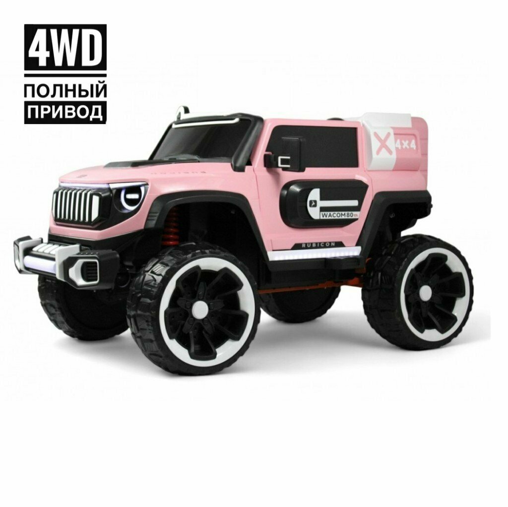 Детский Электромобиль Джип Е007ЕЕ 12V 4WD Розовый, 4 двигателя, 35 кг, для детей 1-6 лет
