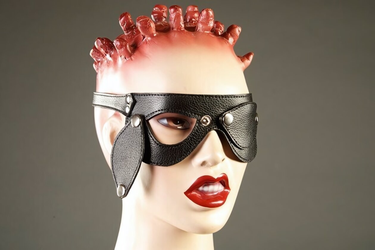 Маска-шоры из натуральной кожи, черная, регулируемый обхват 50-61см