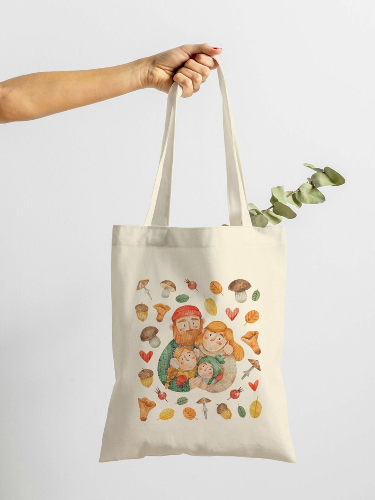 Сумка шоппер шоппер с принтом "Грибная осень", шопер авоська холщовая с рисунком в подарок