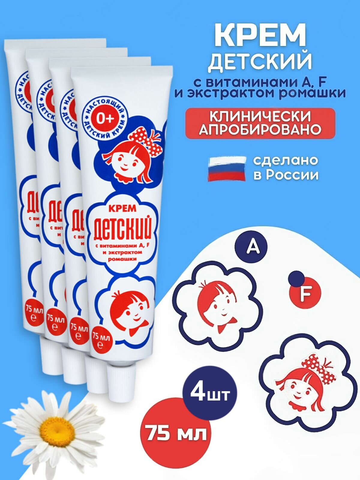 Крем детский с Витамином А, F, 75мл 4 шт.