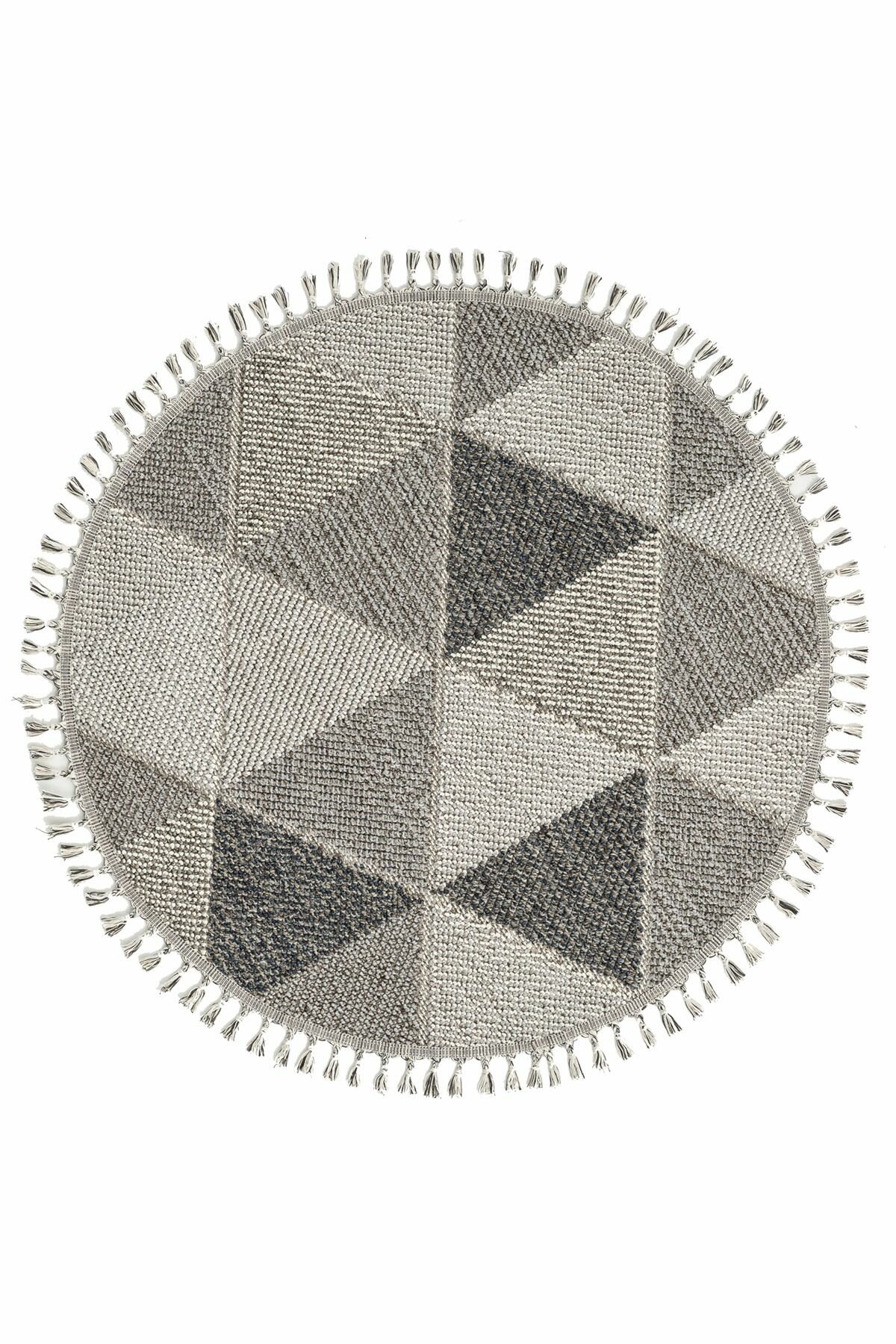 Ковер Cool Hali Bress 1401 Круглый тканый ковер 120x120 см с геометрическим узором, в скандинавском стиле, цвета аш-грей (пепельный серый); плетеная текстура, петлевой узор