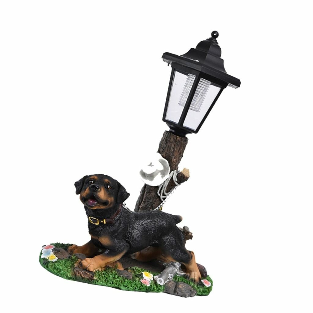 Садовая скульптура собаки ручной росписи для украшения открытых пространств на солнечных батареях