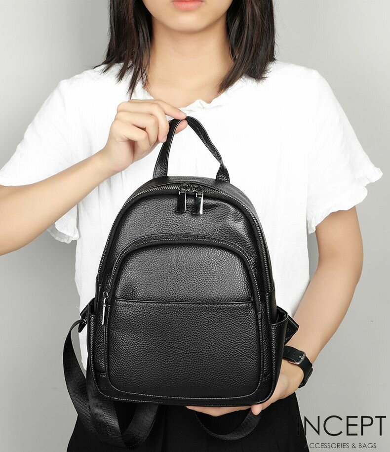 Рюкзак городской, женский из натуральной кожи, черный, BL2280