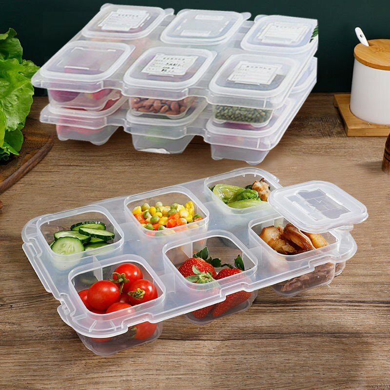 Yiju Changning Upgraded Food Sample Storage Box, Kindergarten School Hotel Fresh-Keeping Sampling Box, 6-Compartment Combination 1800ml (With Labels)