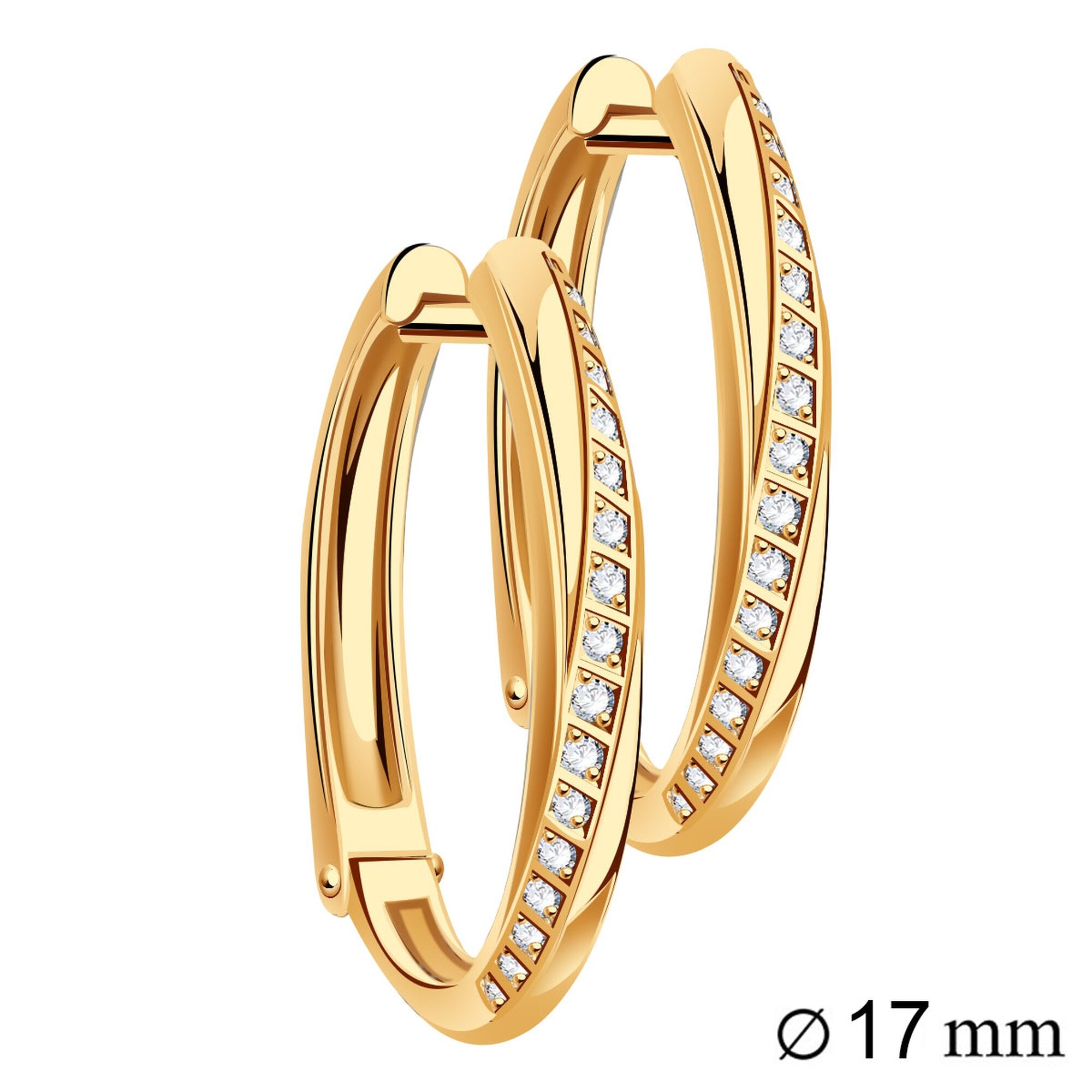 Серьги конго, красное золото, 585 проба, фианит