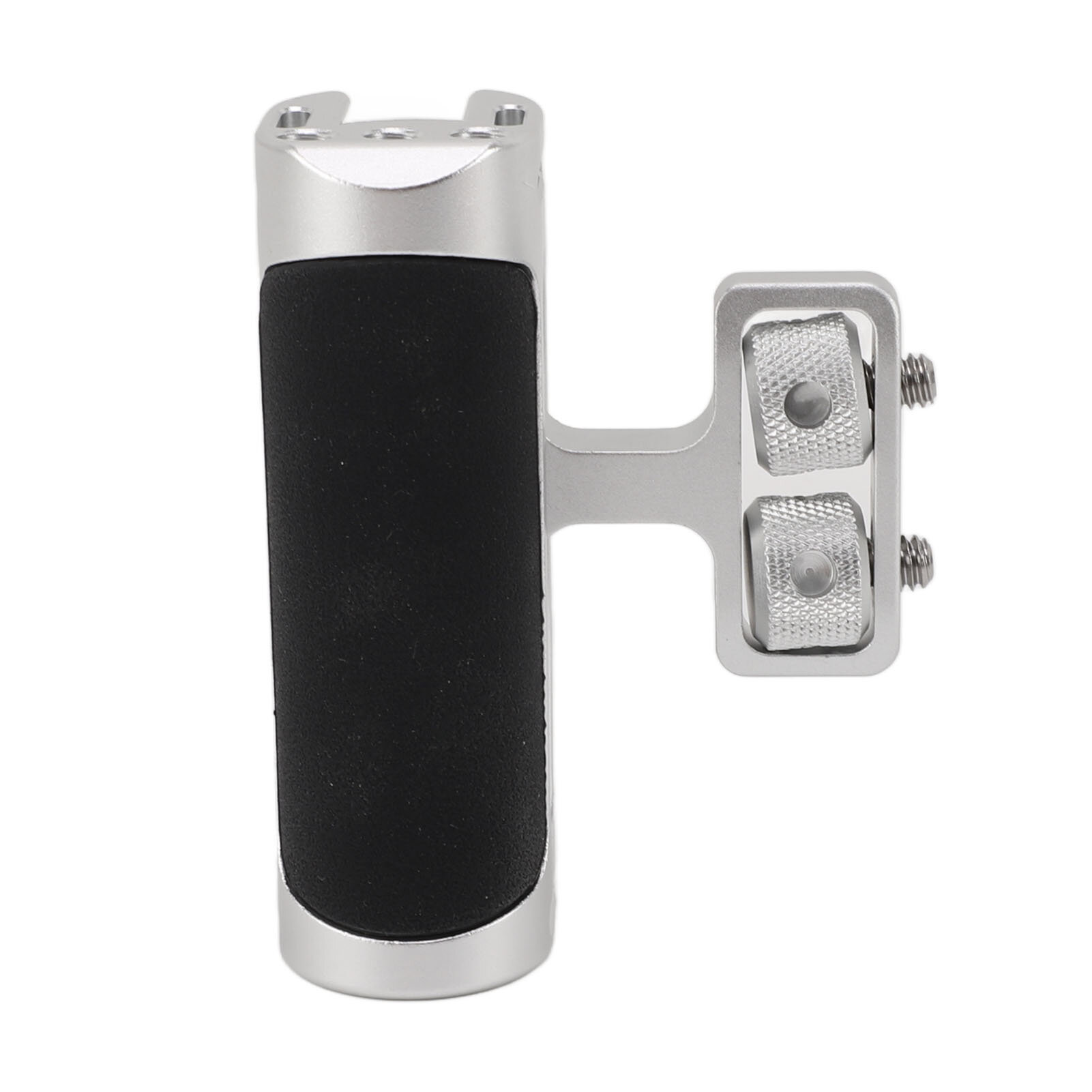 Боковая ручка для клетки для камеры, алюминиевый сплав, силиконовая, универсальная, регулируемая вверх и вниз, с креплением «холодный башмак» на 1/4 дюйма, серебристая