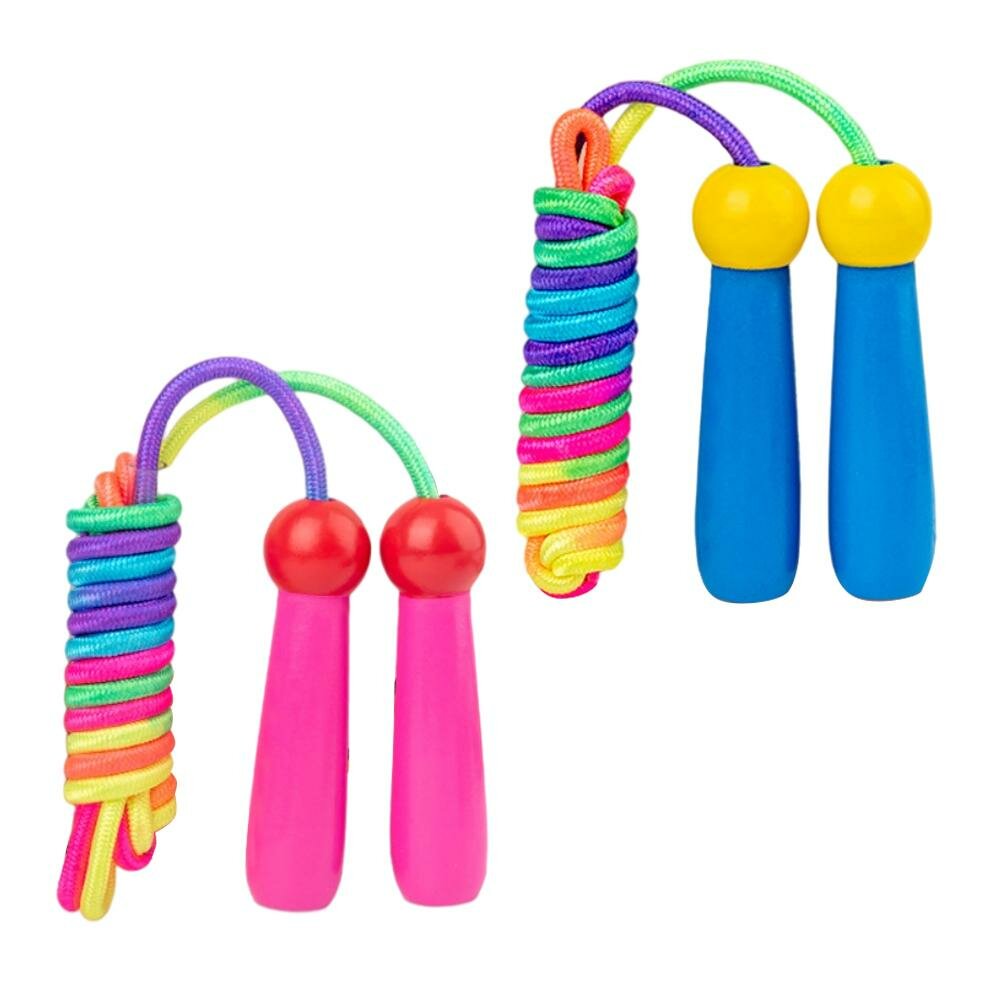 2 детские скакалки с деревянными ручками, регулируемые, радужные, для активного отдыха и спорта