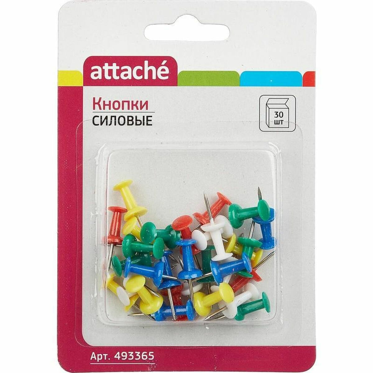 Кнопки силовые Attache, 22мм, цилиндр, цветные, 30шт, 12 уп.