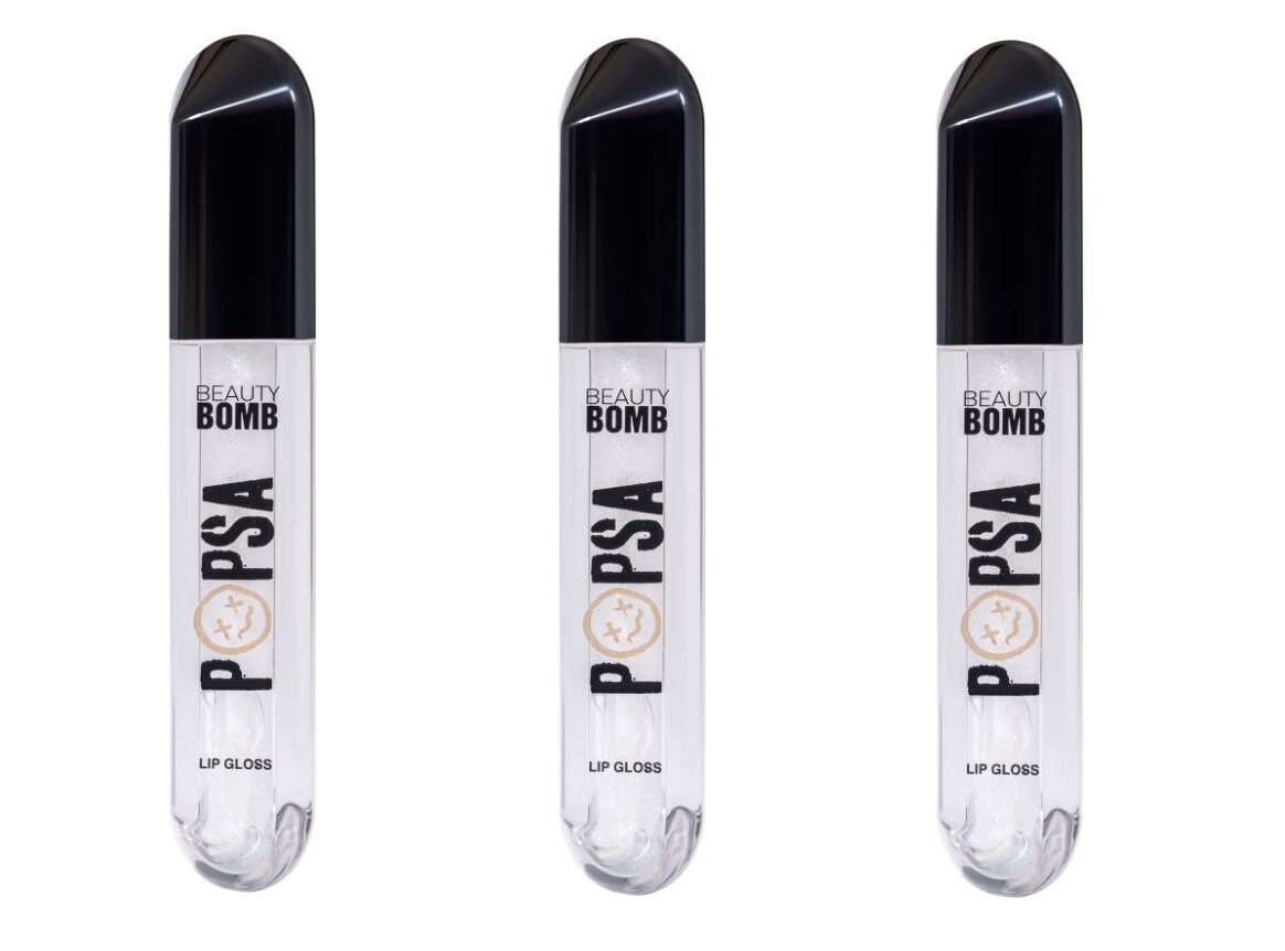 Блеск Beauty Bomb для губ Popsa, тон 01 Blockbuster - прозрачный с блестками, 4 мл - 3 штуки
