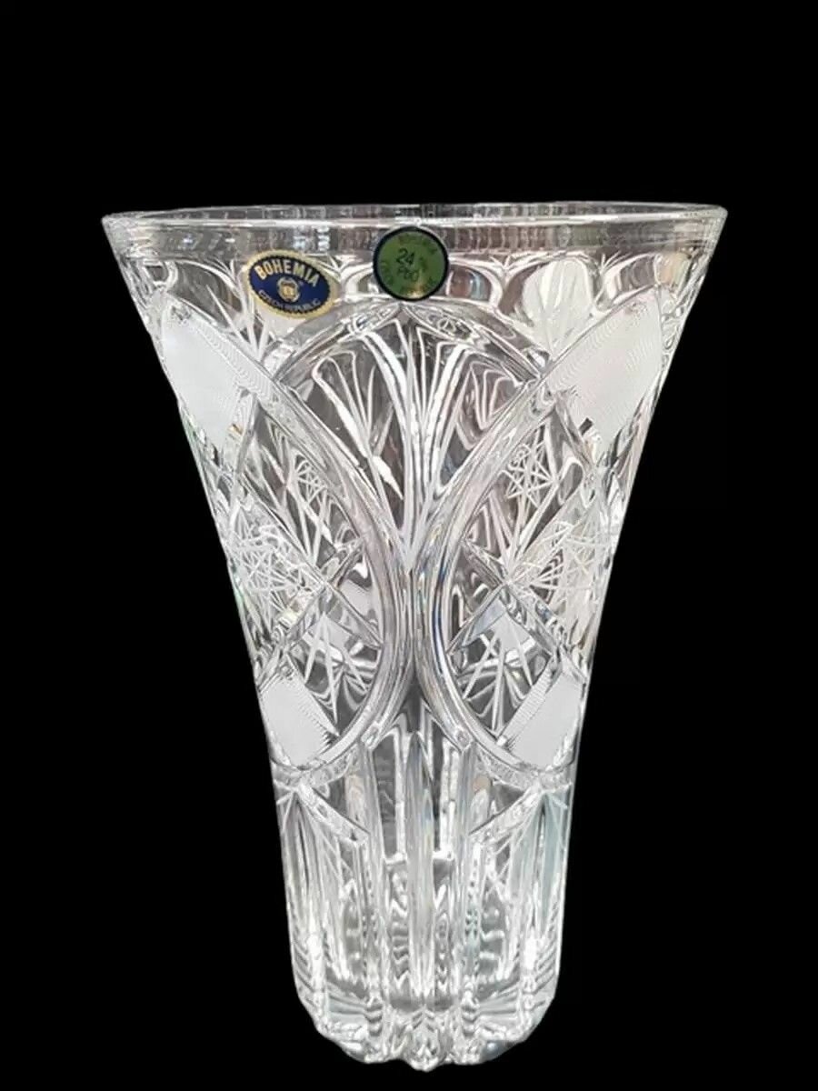 Ваза 28 см, матовая, дошлифовка, хрусталь, Crystal Bohemia/ БПХ1079