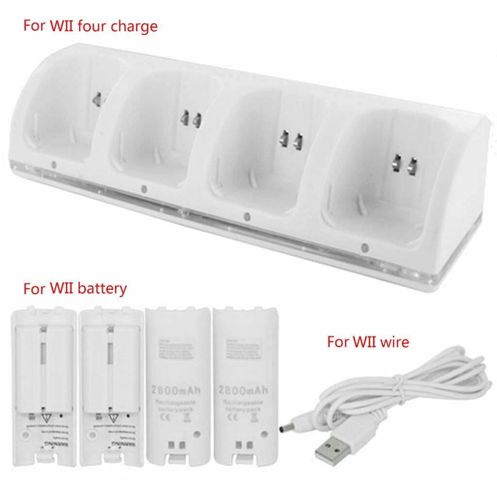 4 порта для зарядного устройства, зарядная док-станция с перезаряжаемыми батареями, USB-кабель передачи данных, аксессуары игровой консоли