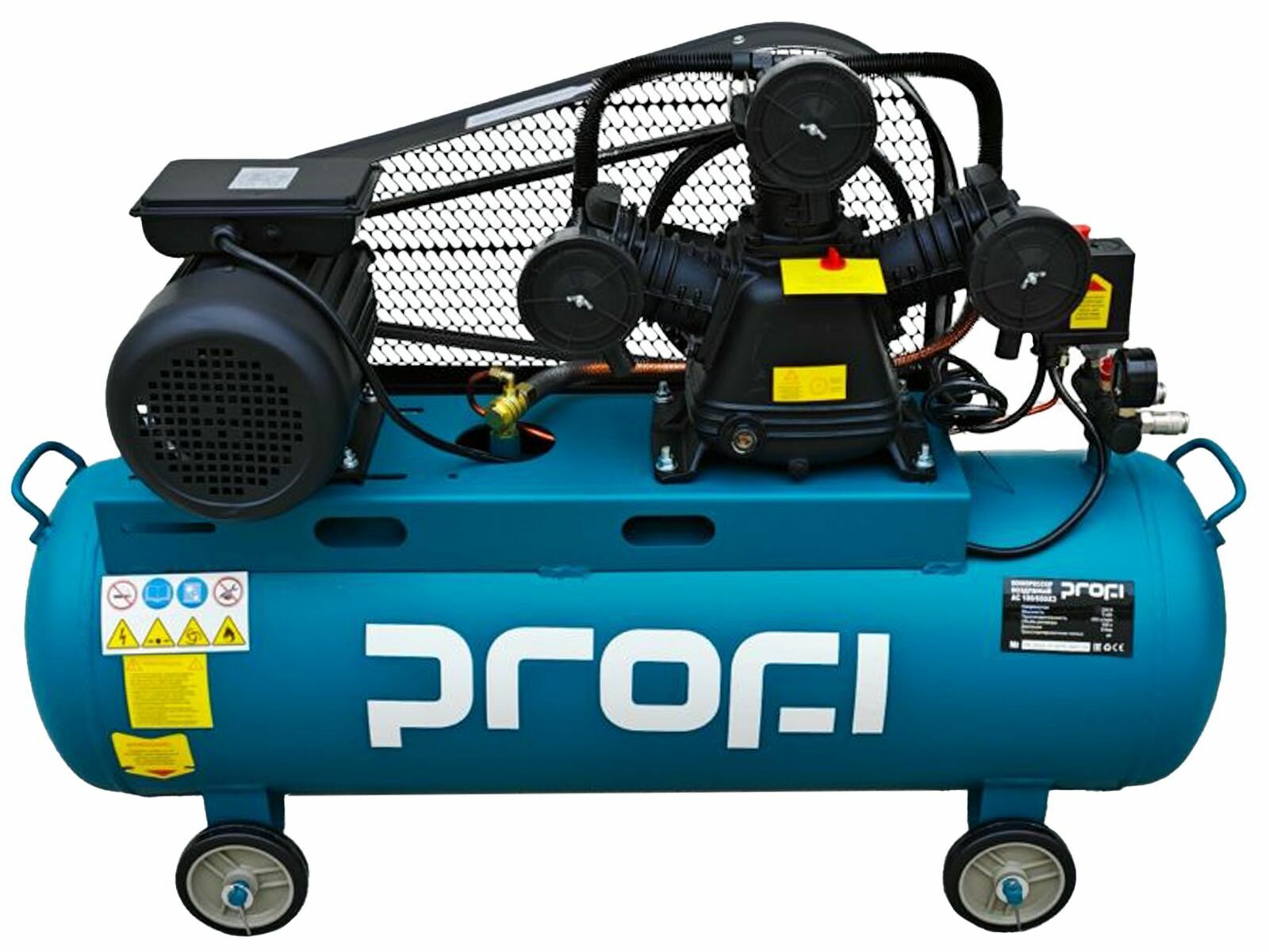 Компрессор поршневой воздушный масляный электрический PROFI AC 100/650X3,100 л,8 бар, 3кВт (4 лс) для гаража, дачи (ок)