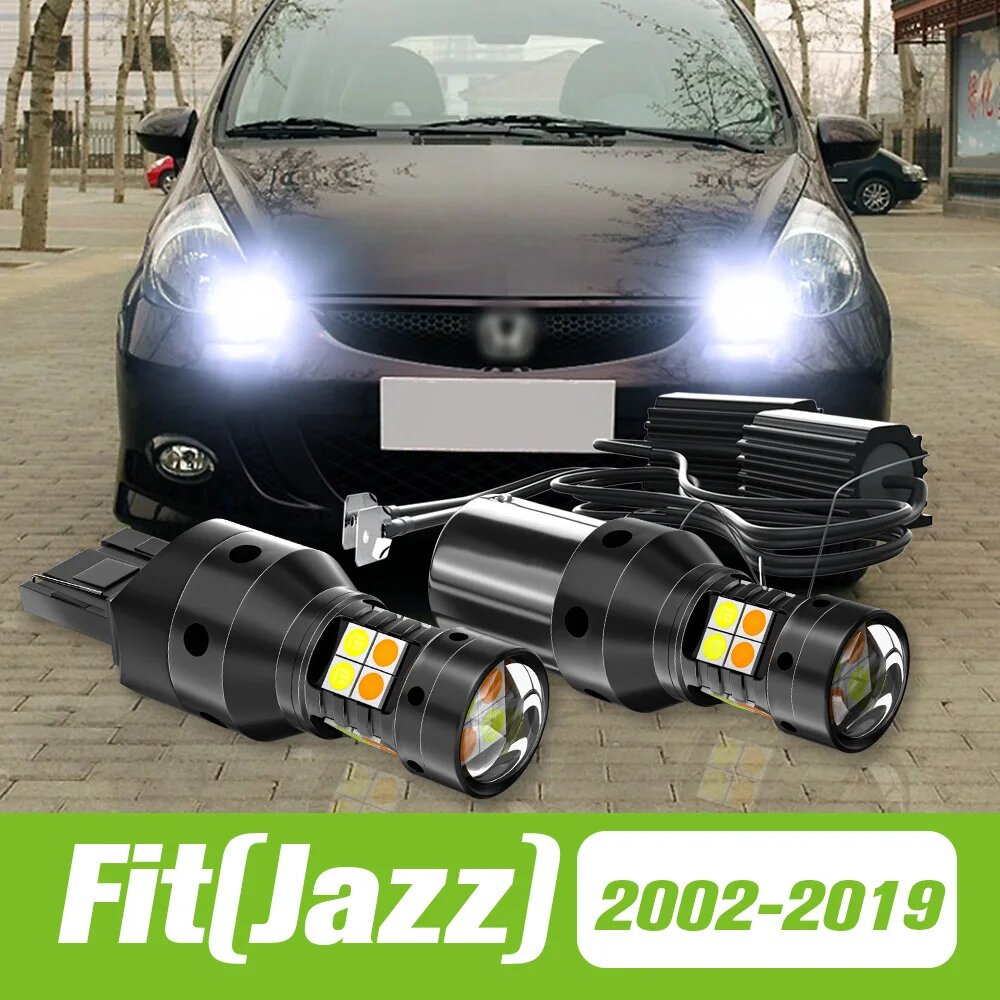 2 шт. для Honda Fit Jazz 2002-2019, двухрежимный светодиодный указатель поворота + дневные ходовые огни DRL 2007 2008 2009 2013 2014 2015 аксессуары