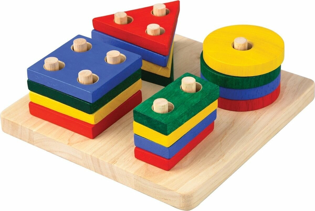 Сортер Plan Toys 2403 Доска с геометрическими фигурами, дерево, для развития, 16 деталей TQ