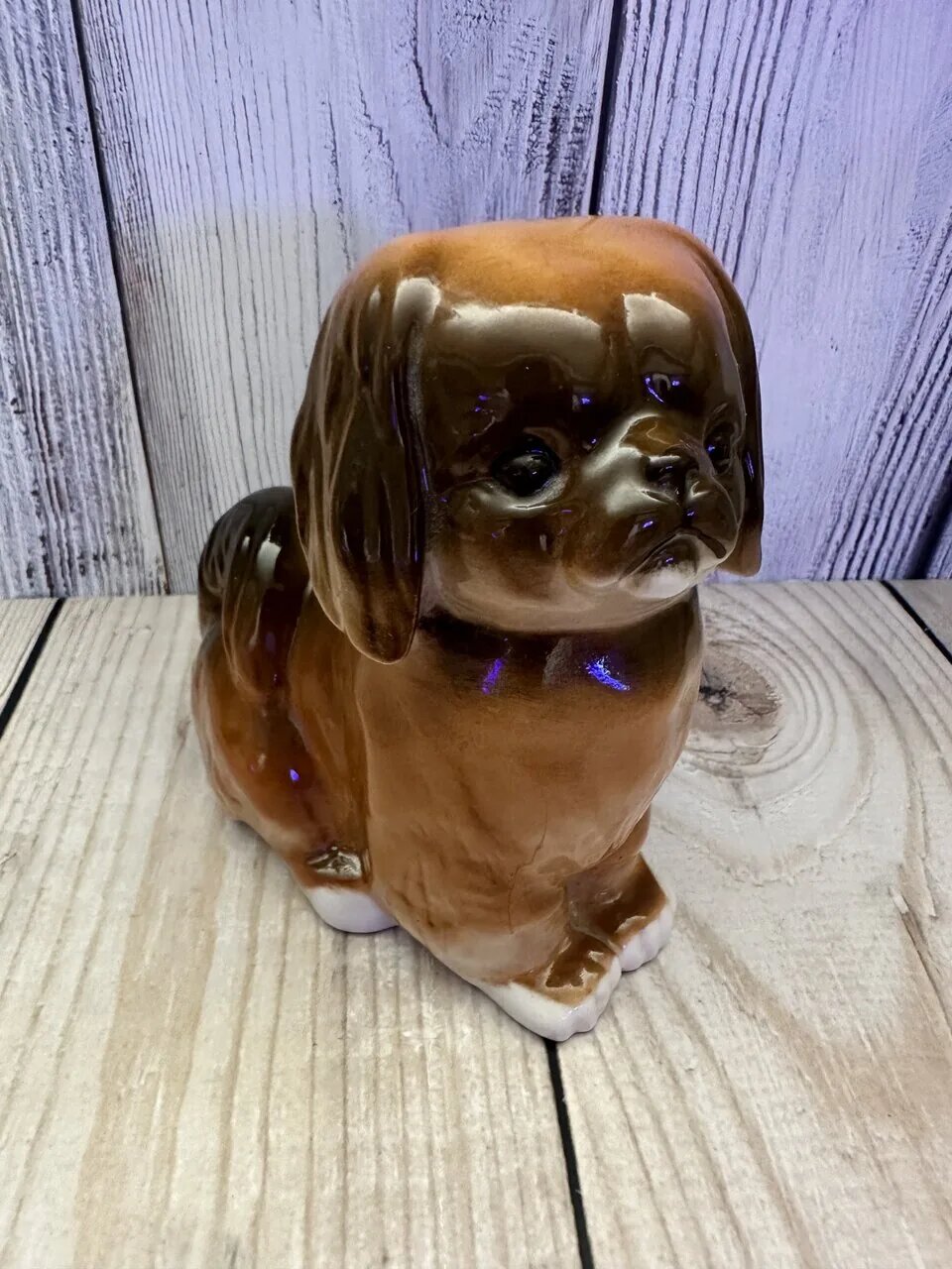 Статуэтка Собака Пекинес Лфз СССР фарфор 70 год винтаж