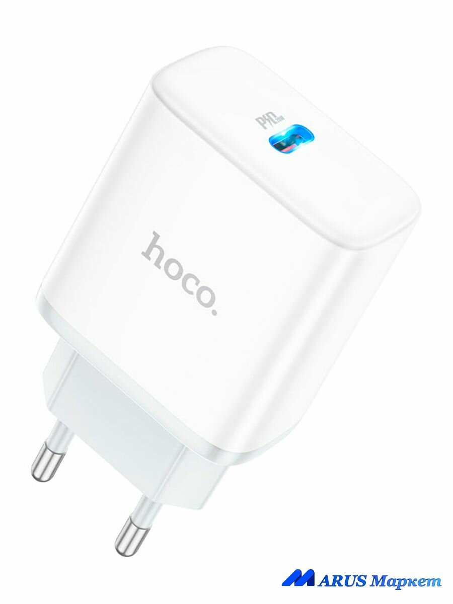 Зарядное устройство сетевое HOCO C104A PD20W с выходом USB Type-C с LED подсветкой, вилка EU, ток 3A для быстрой зарядки смартфона и прочих мобильных устройств.