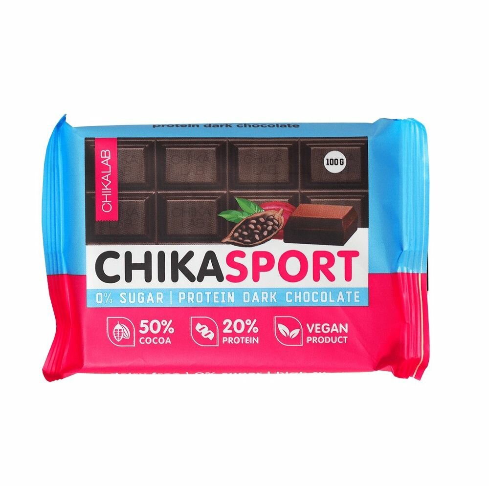 Шоколад протеиновый Chikalab без сахара темный Vegan 100 г, 1 штука