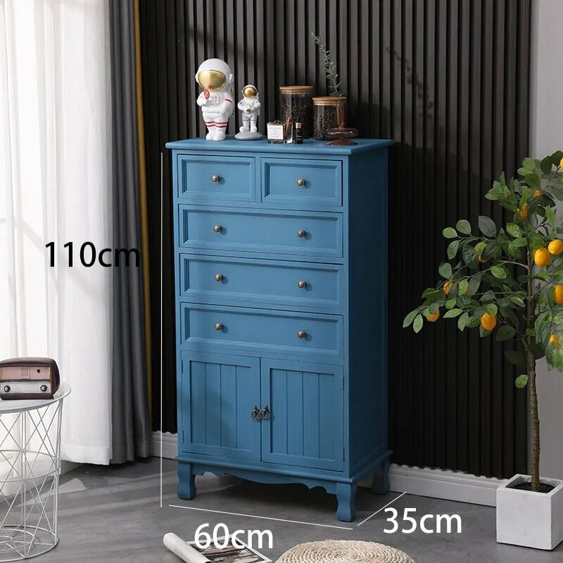 Комод "Ар-деко", синий 60x35х110см, цельный массив дерева, шпон, до 100кг