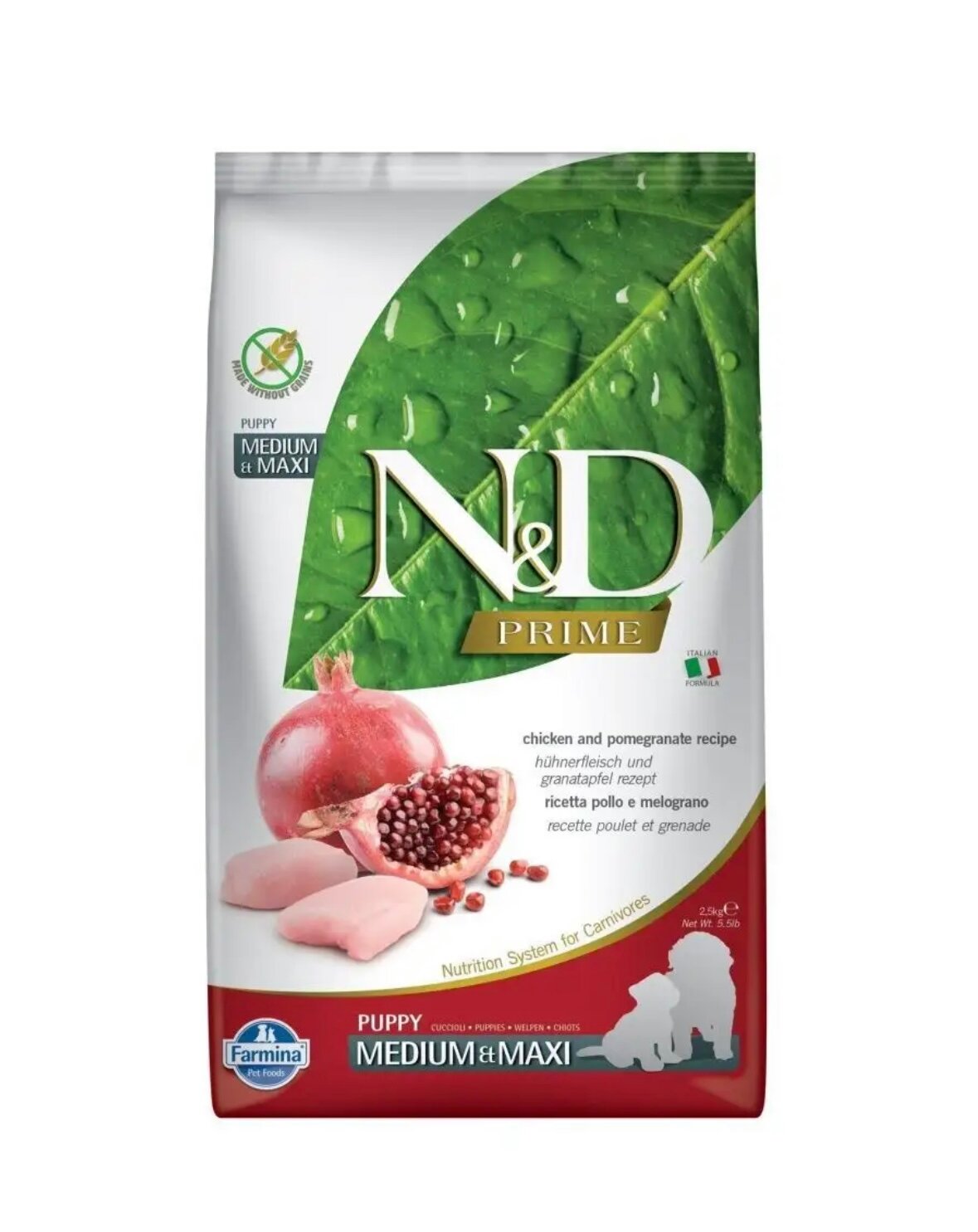 Сухой корм Farmina ND Prime Dog CHICKEN/POMEGRANTE PUPPY MEDIUM / MAXI для щенков средних и крупных пород с курицей, 2,5кг