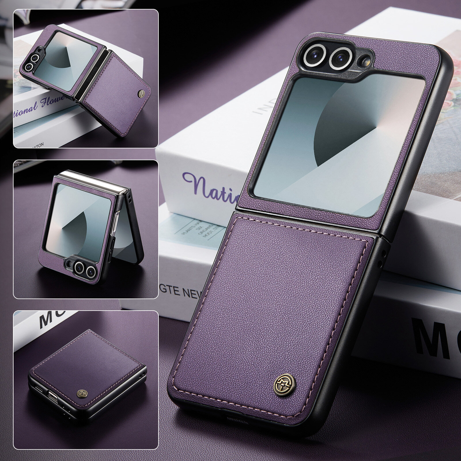 Чехол Для Samsung Galaxy Z Flip7 FE/ Самсунг Галакси Z Flip7 FE, soft touch, кобура, искусственная кожа, защита камеры, ударопрочный, усиленные углы, Samsung, purple,002CaseMe/023/Z Flip7 FE