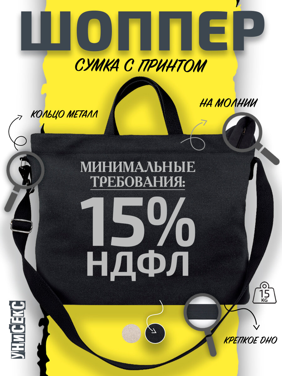 Сумка  шоппер y2k через плечо надпись НДФЛ 15