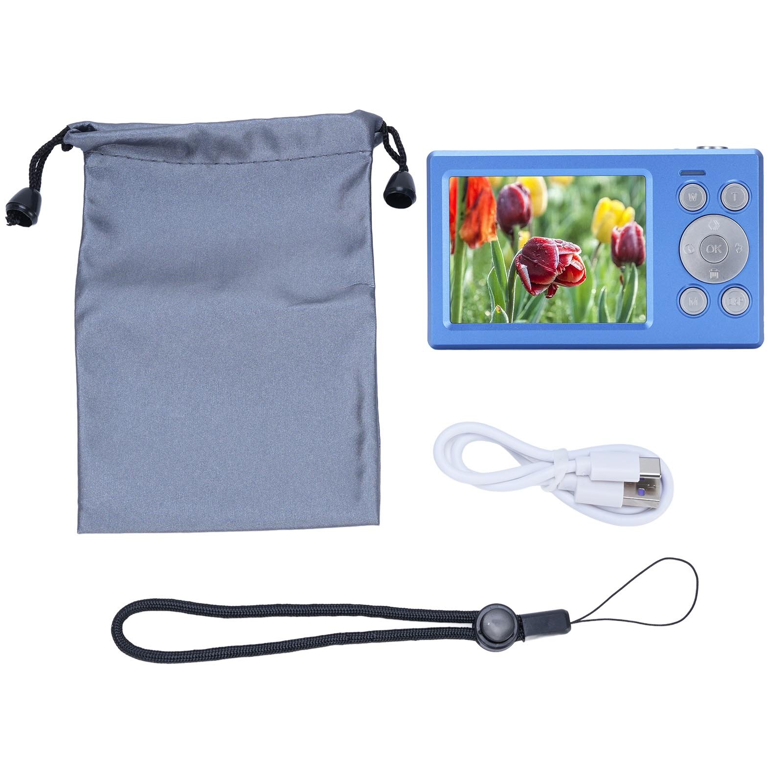 Цифровая камера 1080P, 48-мегапиксельная компактная камера с автофокусом, 16-кратным зумом, функцией стабилизации изображения, портативная маленькая камера с 2,8-дюймовым основным экраном IPS для путешествий, синяя