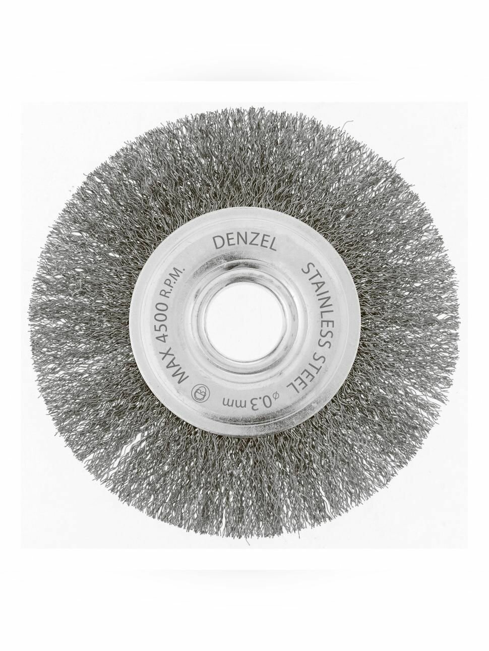 Щетка для УШМ, 125 мм, "Плоская", витая нержавеющая проволока 0.3 мм, посадка 22.2 мм Denzel 746563