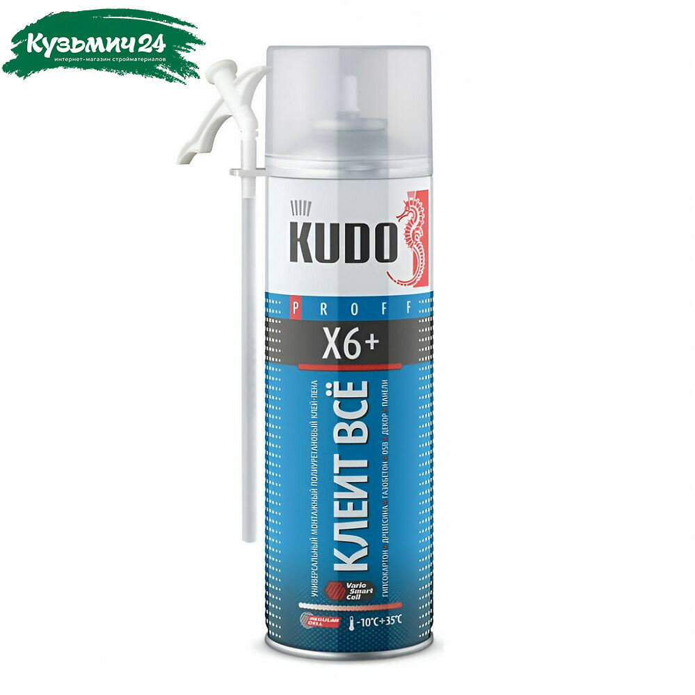 Клей-пена монтажная Kudo Клеит Всё X6+ 202867, бытовая, всесезонная, 650 мл, 1 шт.