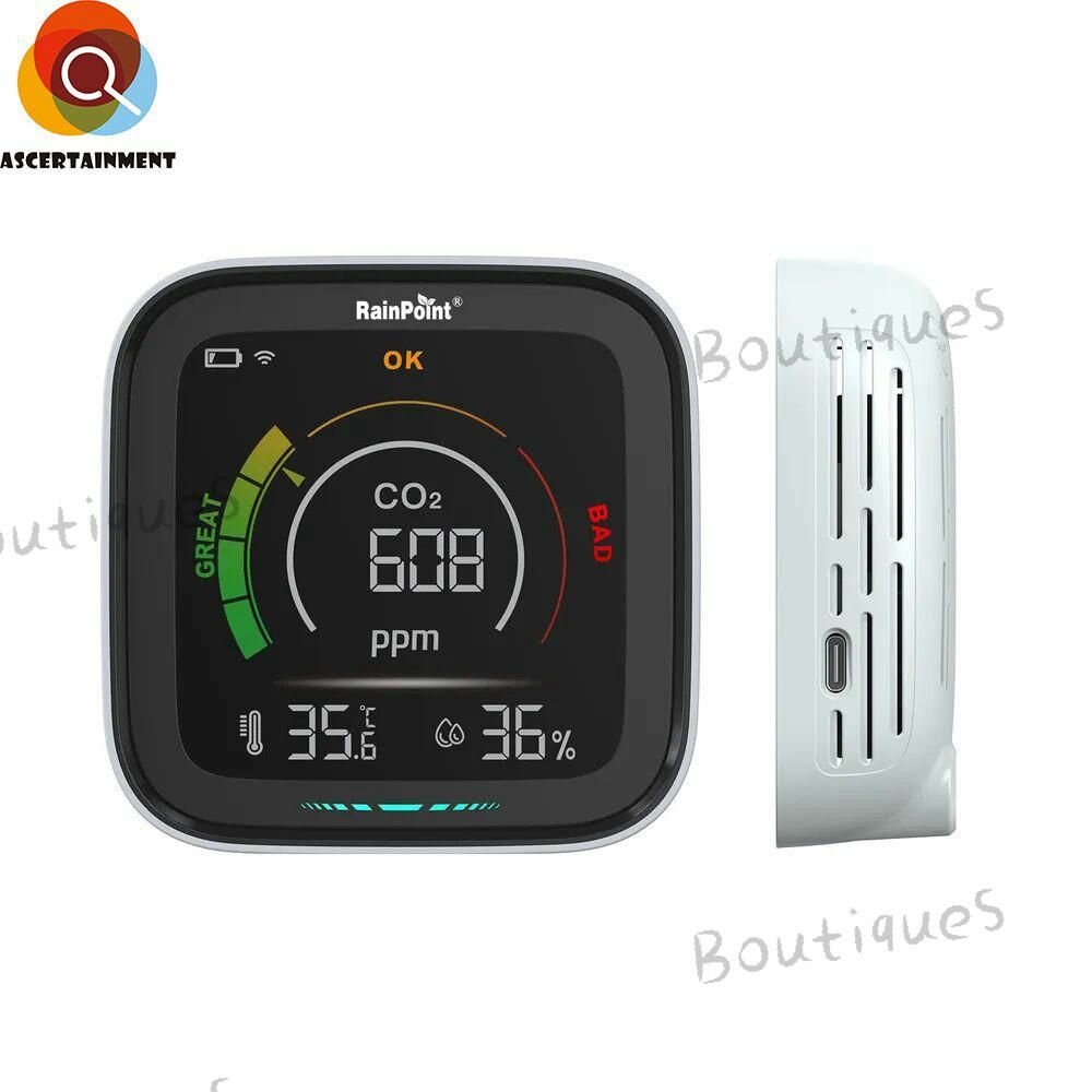 Датчик-детектор углекислого газа (CO2), температуры и влажности Rainpoint HCS530 (WiFi Homgar) с ЖК дисплеем