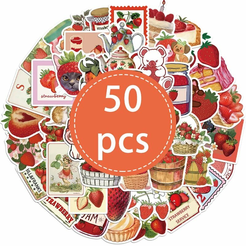 50 шт. Винтажных наклеек с клубничным джемом для скрапбукинга