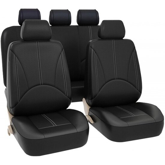 Авточехлы Kraft "ELITE", экокожа, черные/белая строчка