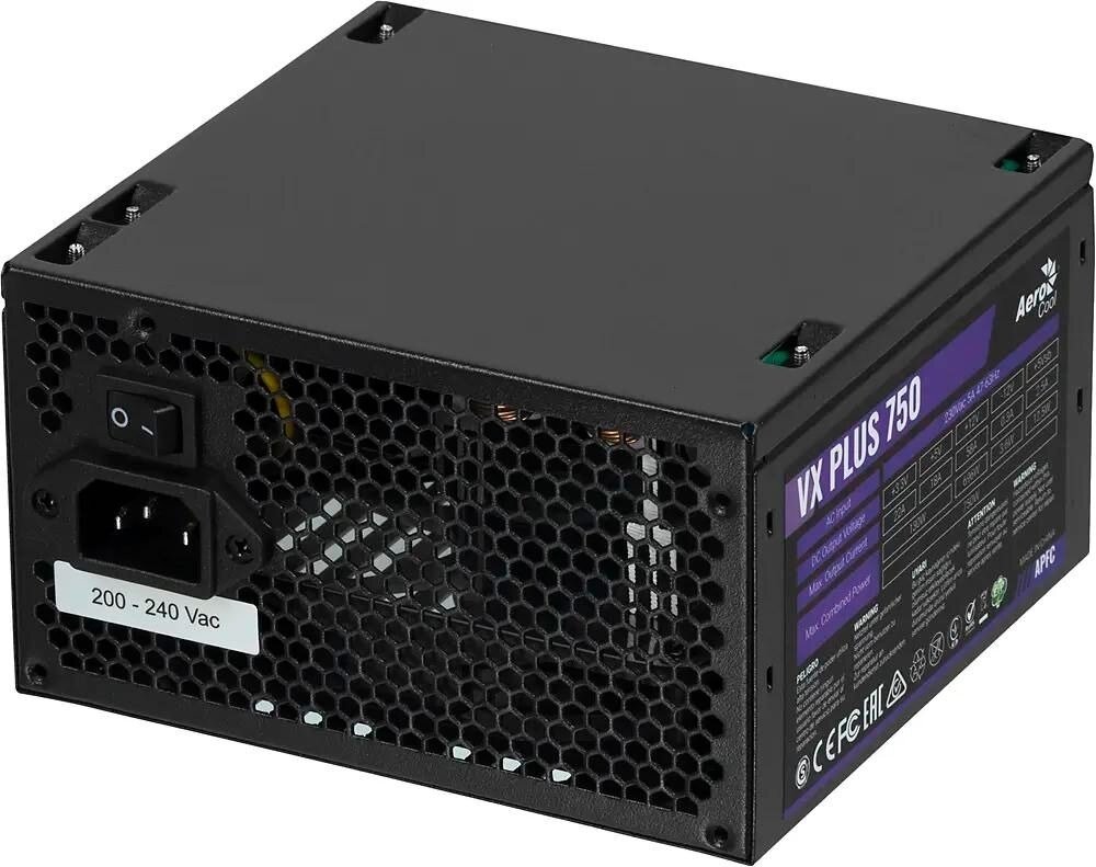 Блок питания Aerocool ATX 750W VX-750 PLUS (24+4+4pin) APFC 120mm fan 6xSATA RTL