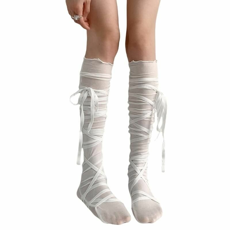 Чулки с лентами выше колена, Белый