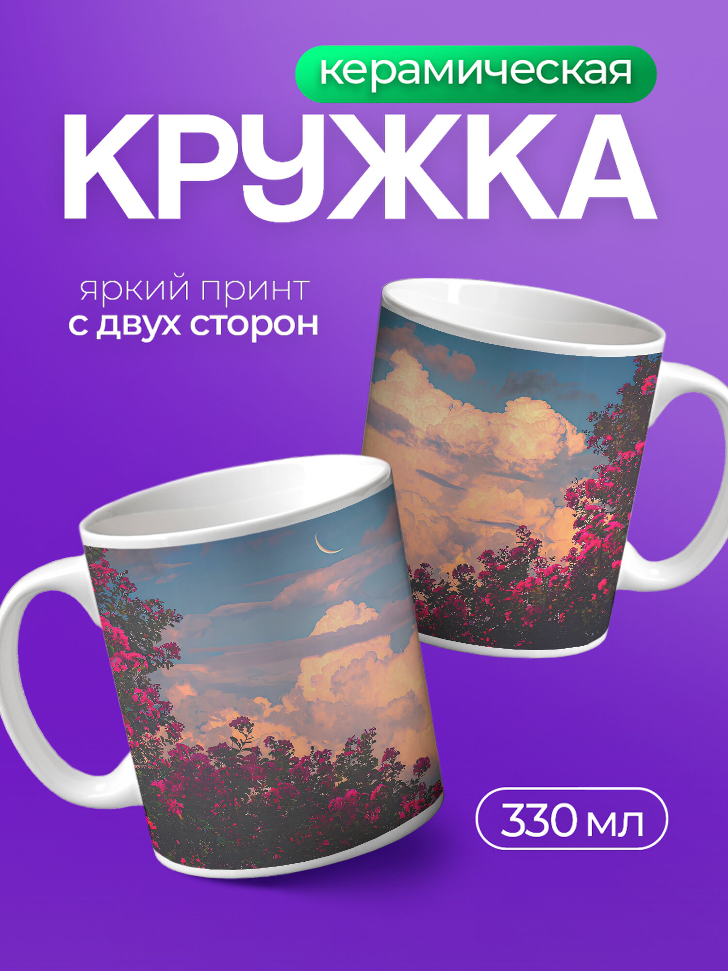 Кружка керамическая PNP NARD, 330 мл, с цветным принтом подарок природа