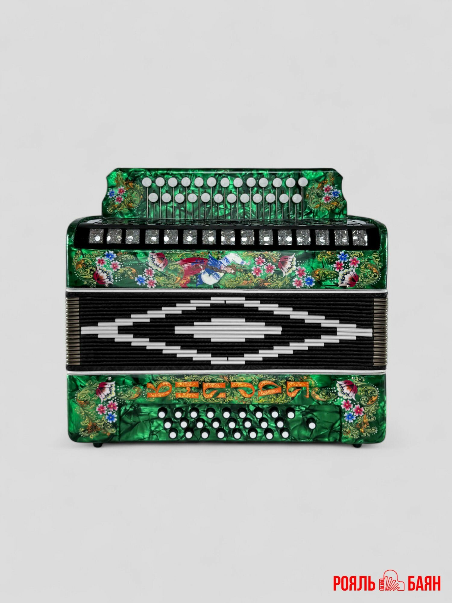 Гармонь Шуйская "Барыня" Z44 XL, четырехголосая, зеленая, 25 клавиш